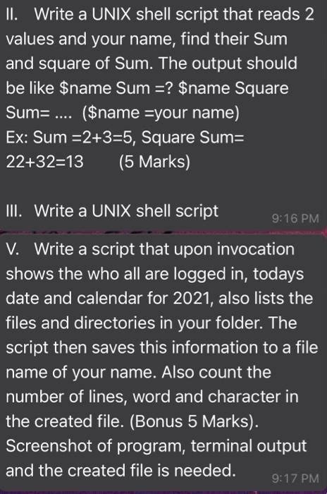Solved Ii Write A Unix Shell Script That Reads 2 Values And