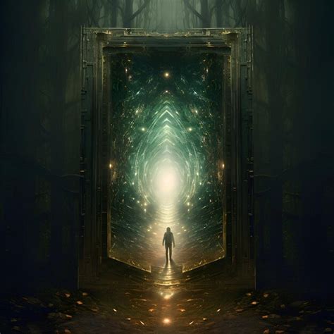 Man Standing In Front Of An Open Door In A Dark Mystical Forest