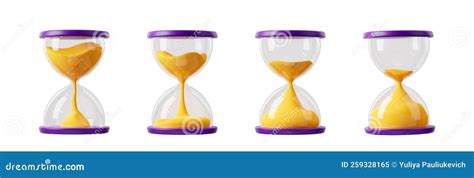 3d Render Hourglass Sand Clock Time Icons Set Stock Illustration