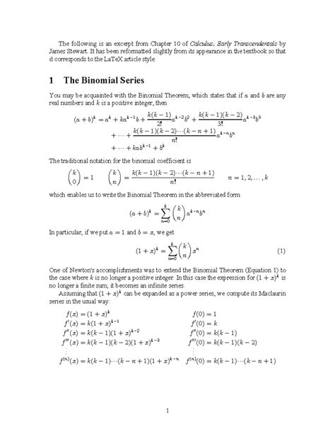 Binomial Series 1 The Following Is An Excerpt From Chapter 10 Of