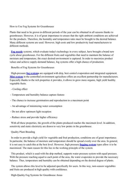 How To Use Fog Systems For Greenhouses Pdf