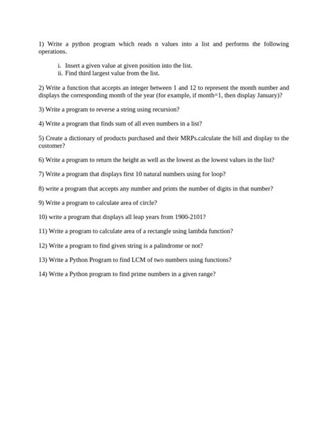 Python Question Bank Programs List Pdf