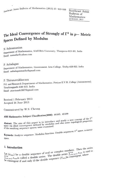 Pdf The Ideal Convergence Of Strongly Of Γ2 In P Metric Spaces