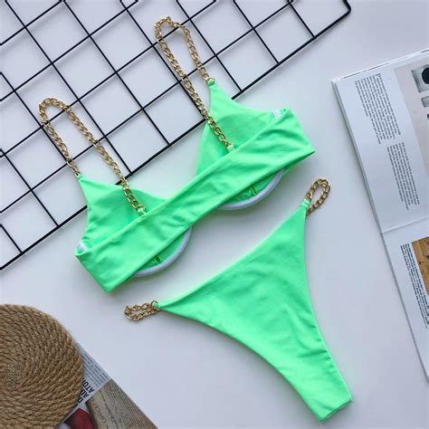 2021 Metal Chain Sexy High Leg Cut Swimsuit One Piece Swimwear Women