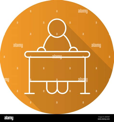 Pupil flat linear long shadow icon. School student sitting at desk. Vector outline symbol Stock ...