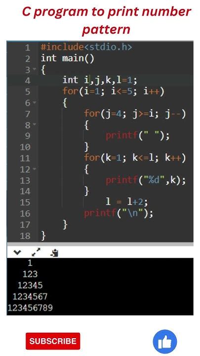 C Program To Print Number Pattern C Programming C Tutorials Youtube