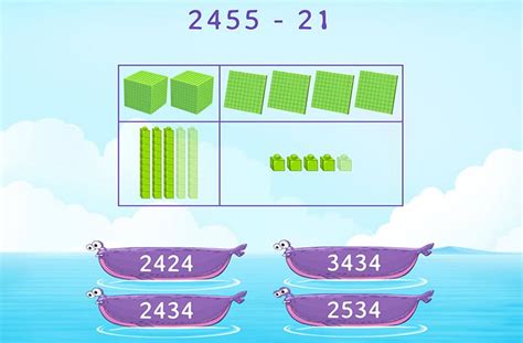 subtract 2 digit from 4 digit numbers using model game