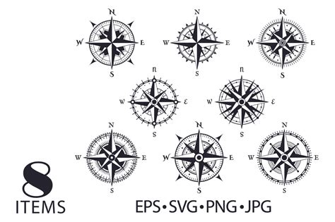 Wind Rose Vintage Compass Set Graphic By Frogellastock · Creative Fabrica