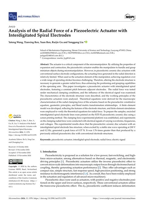 Pdf Analysis Of The Radial Force Of A Piezoelectric Actuator With Interdigitated Spiral Electrodes