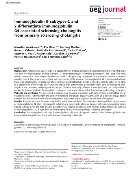 Pdf Immunoglobulin G Subtypes 1 And 2 Differentiate Immunoglobulin G4 Associated Sclerosing