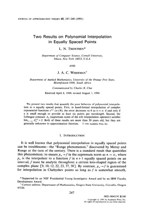 Pdf Two Results On Polynomial Interpolation In Equally Spaced Points