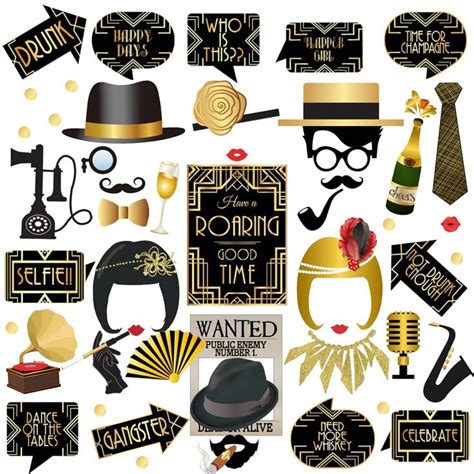 Roaring 20s Photo Booth Props 43pcs Gatsby Photo Booth Props Roaring