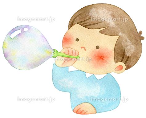 シャボン玉を吹く子供男の子の水彩イラスト 256333178 イメージマート