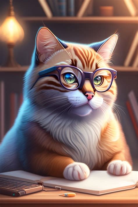 A Cat Wearing Glasses Sitting At A Desk
