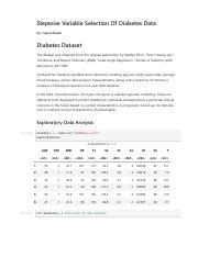 Stepwise Variable Selection For Diabetes Data Prognostic Course Hero
