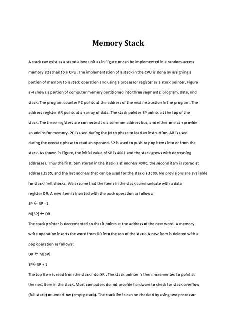 Computer Organization Memory Stack Memory Stack A Stack Can Exist As A Stand Alone Unit As In