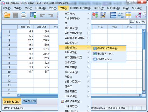 Spss 통계자료분석 상관분석correlation Coefficient 이변량 상관계수