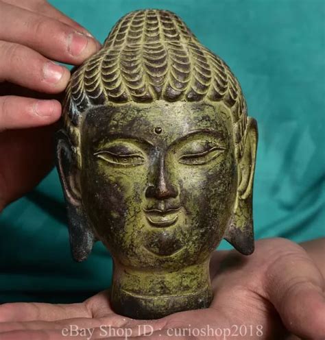 Old Chinese Bronze Buddhism Shakyamuni Amitabha Buddha Head Statue