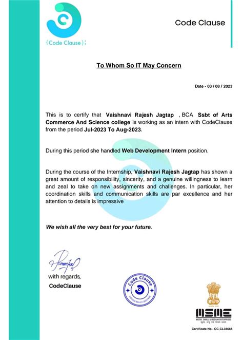 vaishnavi jagtap on linkedin certified in code clause leveling up my coding skills with an inter…