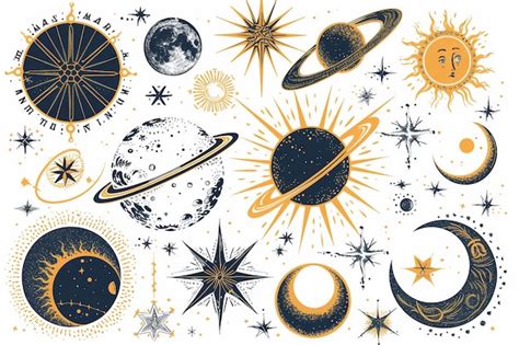 Premium Photo Astronomical Symbols And Celestial Bodies Isolated On