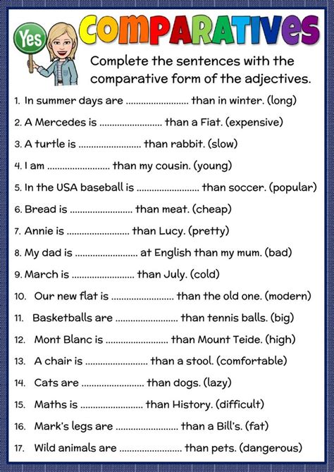 Comparative Exercises For Elementary Students Comparative Wo