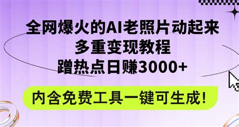 （12160期）全网爆火的ai老照片动起来多重变现教程，蹭热点日赚3000，内含免费工具 资源之家