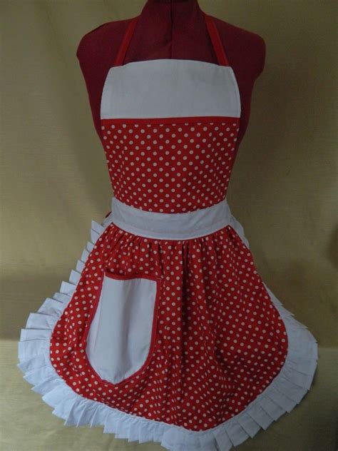 Retro Vintage 50s Style Full Apron Pinny Red And White With White