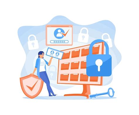 Premium Vector Woman Looking For Data On Computer Safely Protect Personal Data On Servers