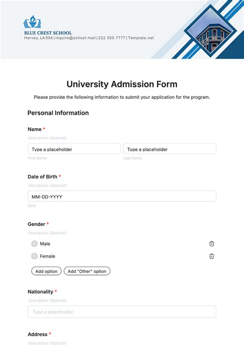Free Admission Form Template to Edit Online