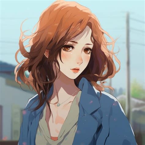 Premium Photo Anime Girl With Long Brown Hair And Blue Jacket