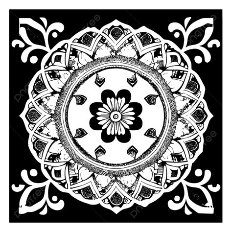 Gambar Desain Vektor Pola Mandala Bunga Hitam Dan Putih Yang Paling