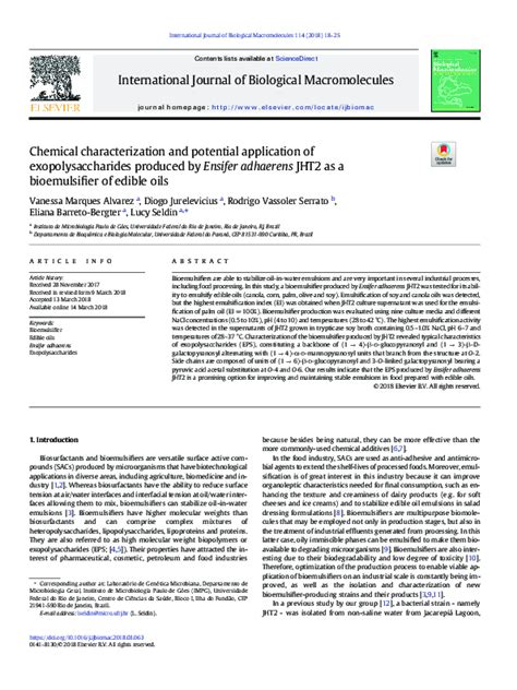 Pdf Chemical Characterization And Potential Application Of Exopolysaccharides Produced By