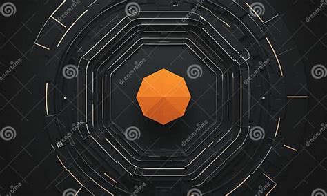 Orange Octagonal Object Is Centered Within Black Circular Frame