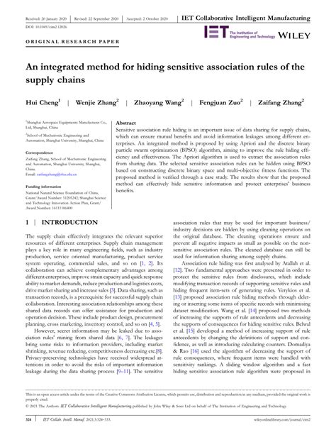Pdf An Integrated Method For Hiding Sensitive Association Rules Of The Supply Chains