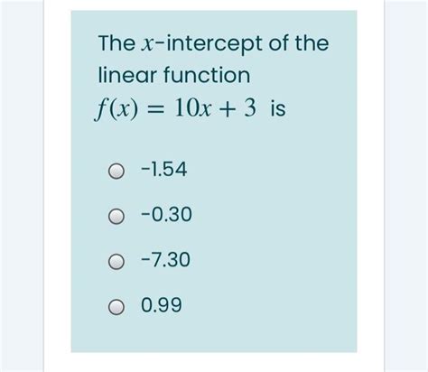 Solved The X Intercept Of The Linear Function F X X Chegg Com