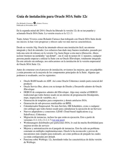 Guía De Instalación Para Oracle Soa Suite 12c Pdf Oracle
