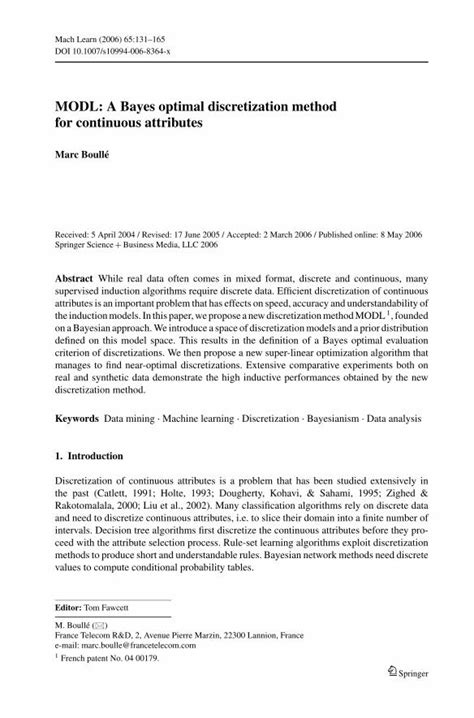 Pdf Modl A Bayes Optimal Discretization Method For Continuous