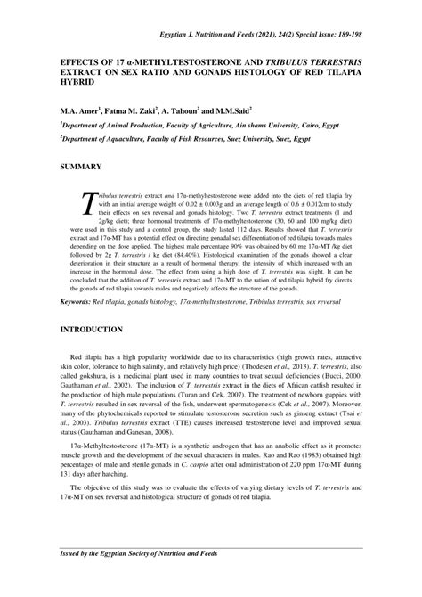 Pdf Effects Of 17 α Methyltestosterone And Tribulus Terrestris