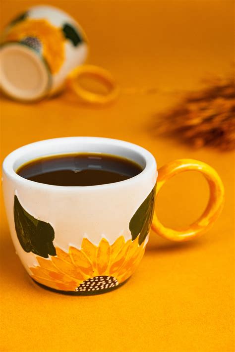 coffeenoir El Yapımı Seramik Bulut Kahve Fincanı Seramik Double Kupa Bardak Seramik Ay Çiçeği