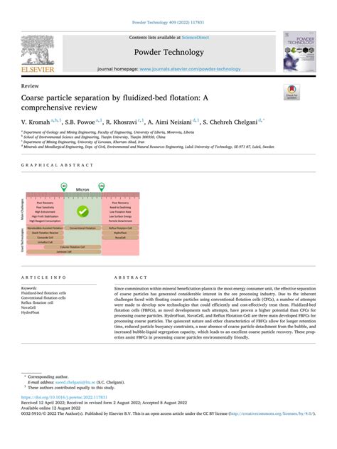 Pdf Coarse Particle Separation By Fluidized Bed Flotation A Comprehensive Review