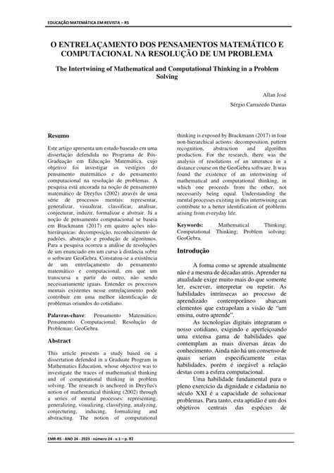 Pdf O EntrelaÇamento Do Pensamento MatemÁtico E Pensamento