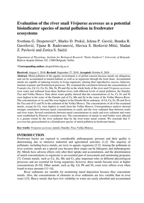 Pdf Evaluation Of The River Snail Viviparus Acerosus As A Potential