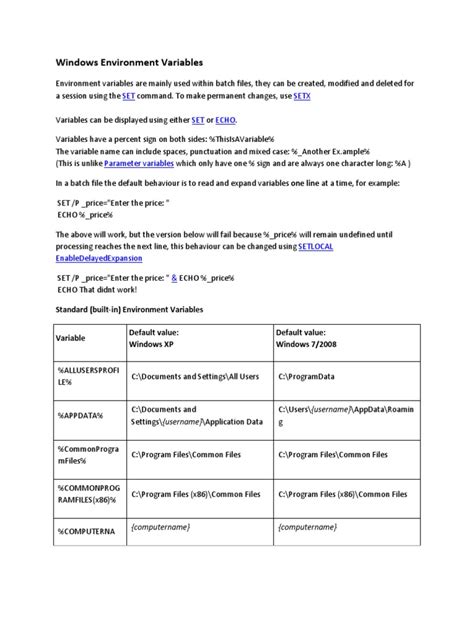 windows environment variables pdf windows registry command line