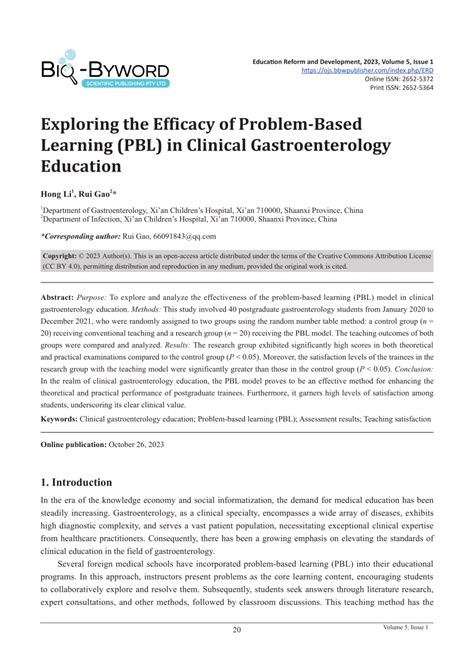 PDF Exploring The Efficacy Of Problem Based Learning PBL In Clinical Gastroenterology Education
