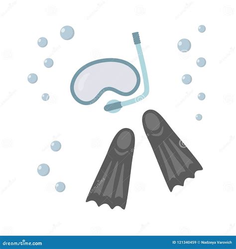 Snorkel Flippers Isolated On White Background Blue Diving Mask
