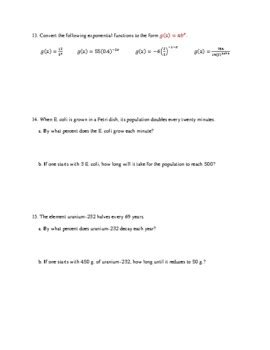 IB Math SL Exponential Functions Problem Set By Carolina IB Math