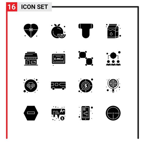 User Interface Pack Of 16 Basic Solid Glyphs Of Shop Package Healthy Food Milk Diapers Editable