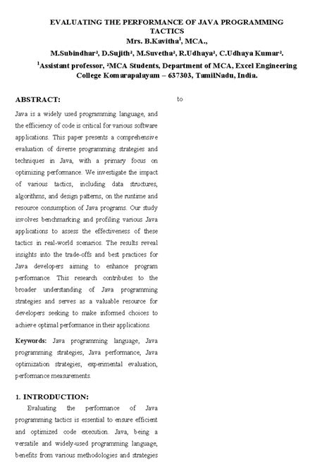 evaluating the performance of java programming tactics 1 evaluating