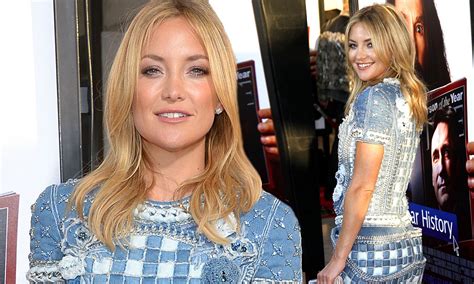 Kate Hudson Wears Thigh Skimming Balmain Denim Minidress At Clear