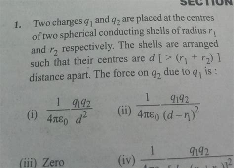 Two Charges Q 1 And Q 2 Are Placed At The Centres Of Two Spherical Co